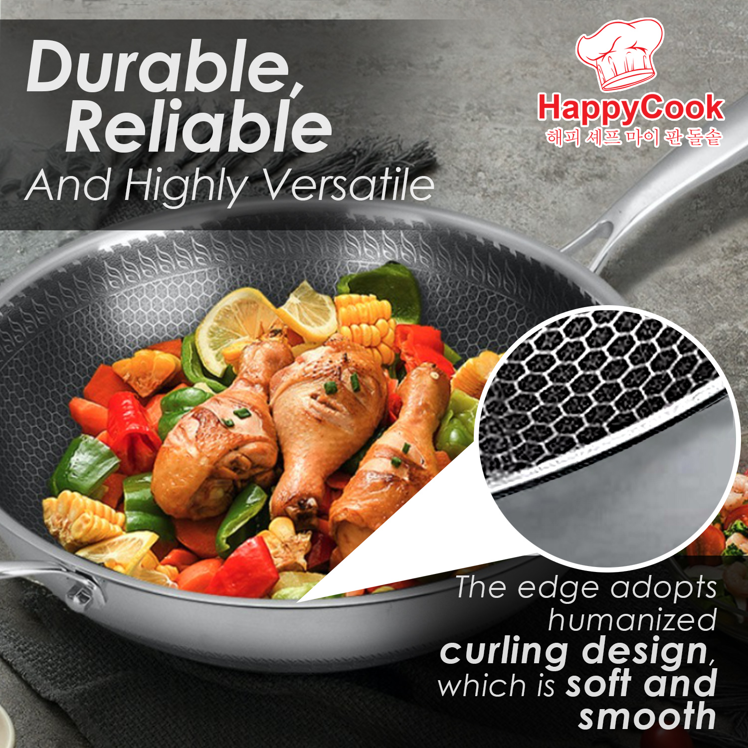 HappyCook 34cm Honeycomb Wok Pan