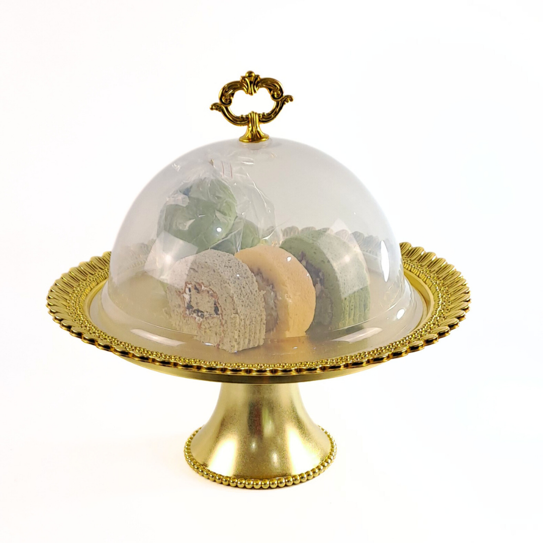 My Homestyle Golden Dessert Display Tray with Lid and Stand 2pcs